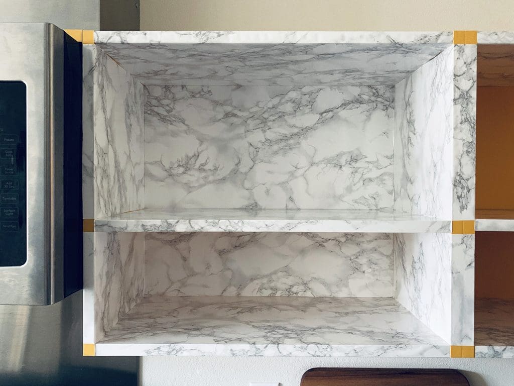 Renter DIY: Adding Marble Contact Paper to Open Shelves - Chris Loves Julia